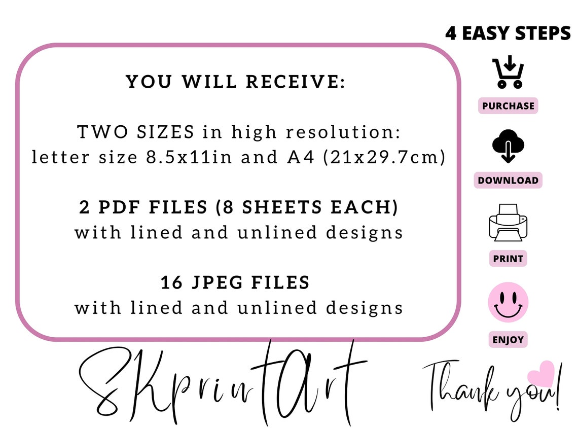 Letter Writing Set, Moon and Stars Printable Stationery, Bundle Lined ...