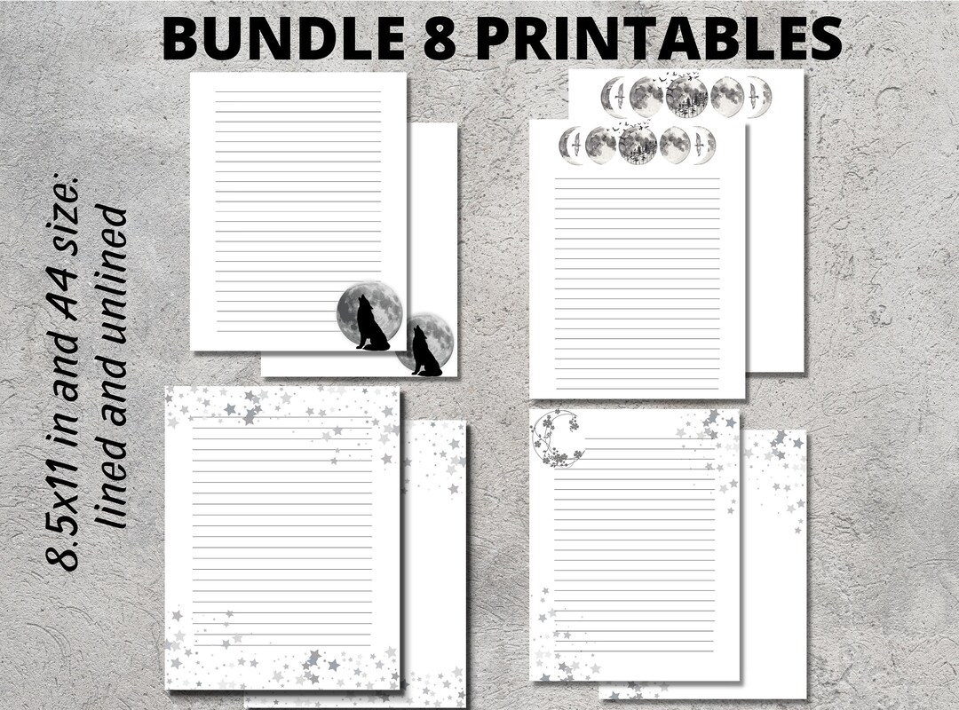 Letter Writing Set, Moon and Stars Printable Stationery, Bundle Lined ...