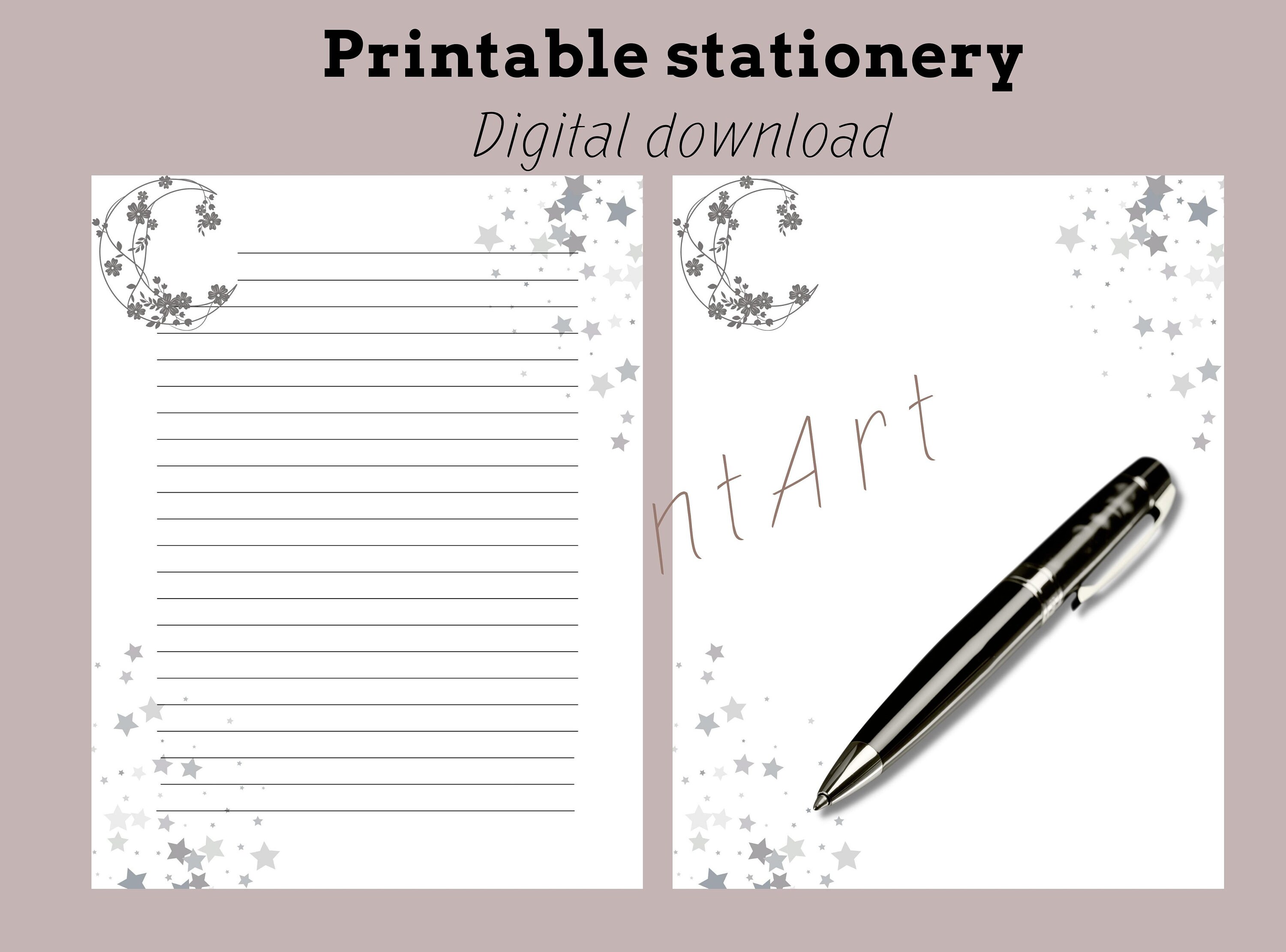 Letter Writing Set, Moon and Stars Printable Stationery, Bundle Lined ...