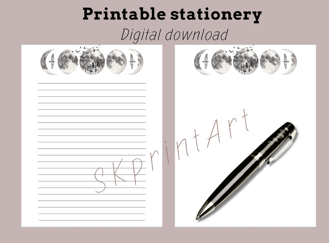 Letter Writing Set, Moon and Stars Printable Stationery, Bundle Lined ...