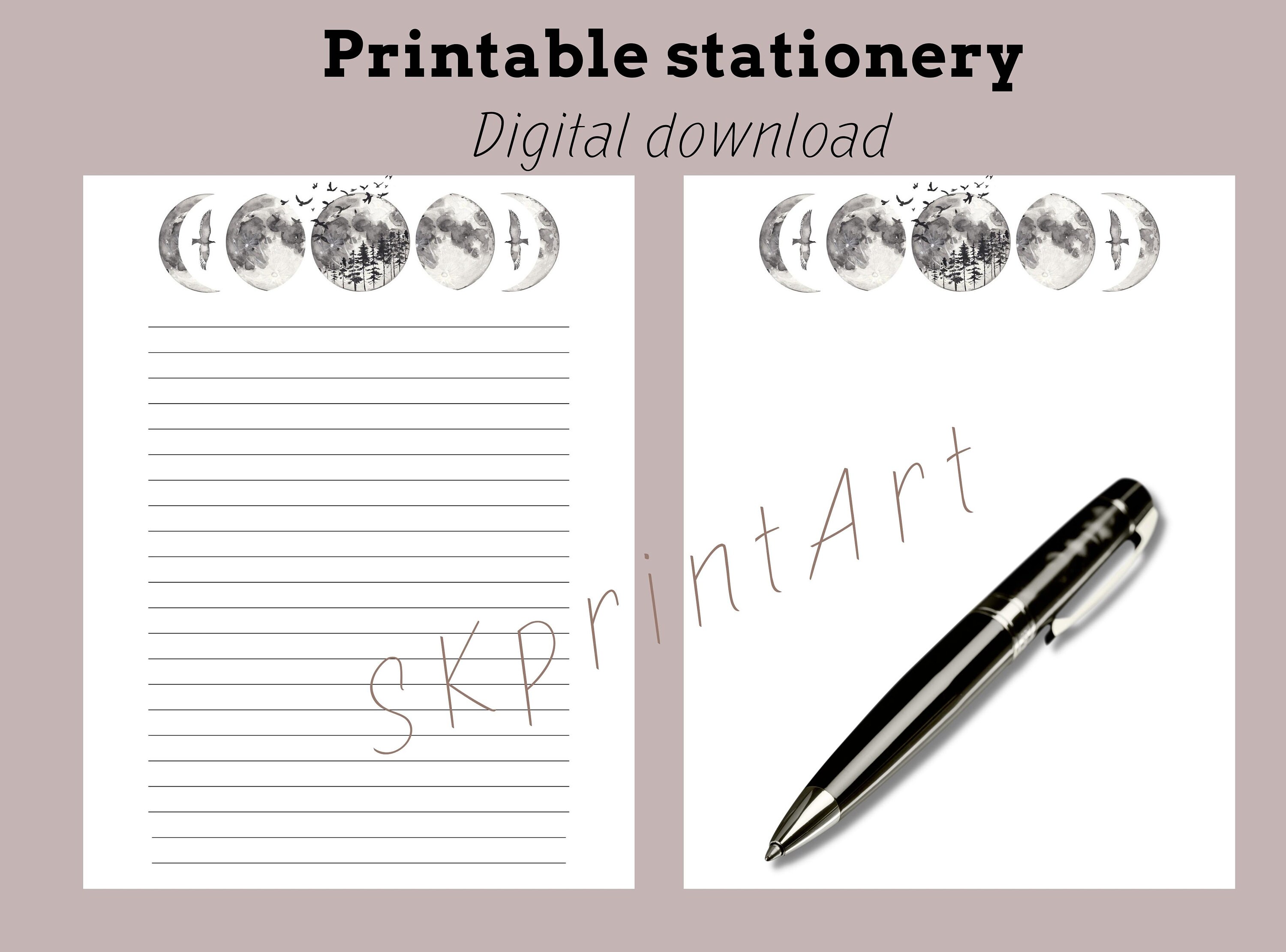 Letter Writing Set, Moon and Stars Printable Stationery, Bundle Lined ...