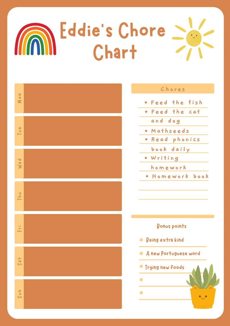 Custom Chore Chart Printable - Etsy