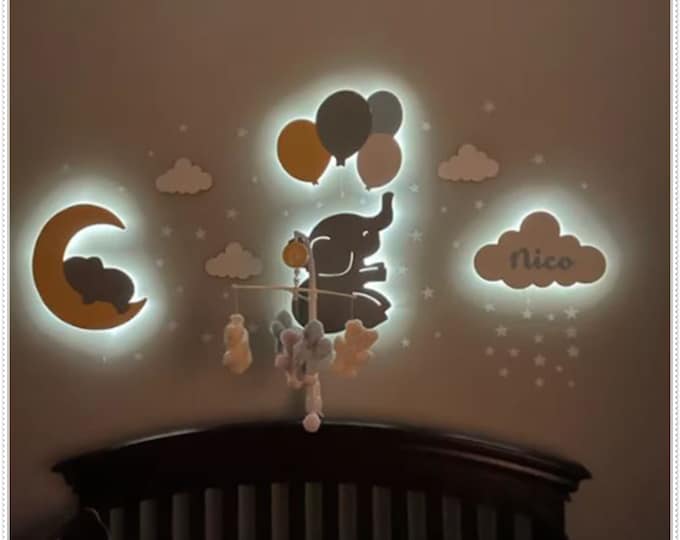Set of 4 Baby Room Lamp, Nursery Night Light, Nursery Wall Art, Cloud ...