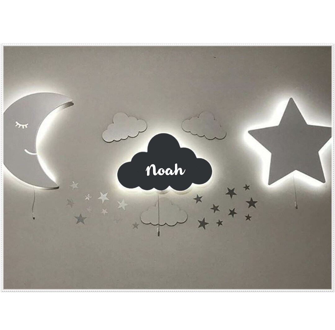 Set of 3 Baby Night Light, Cloud Lamp, Moon Lamp, Star Lamp. Nursery ...