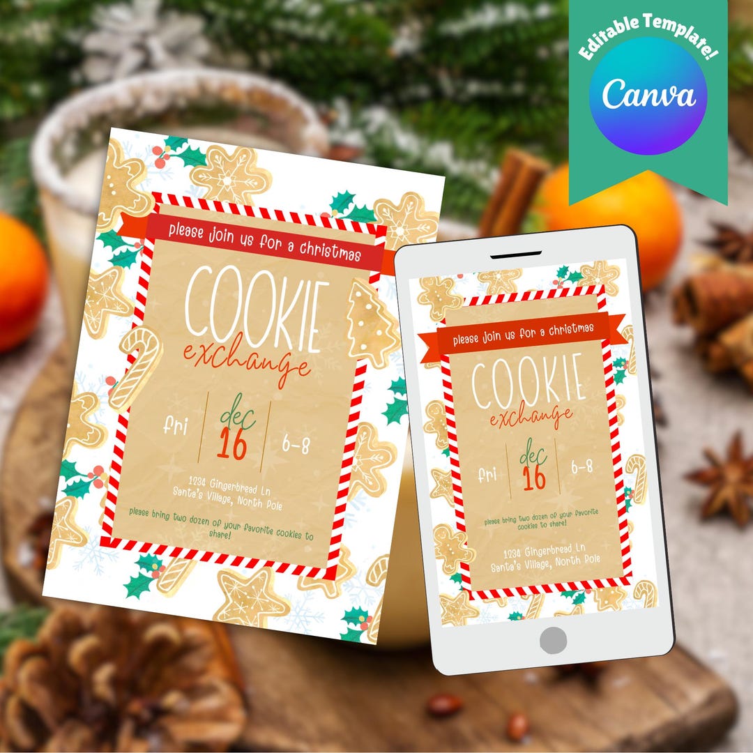 Editable Cookie Exchange Invitation, Christmas Cookie Swap Invite 5x7 ...