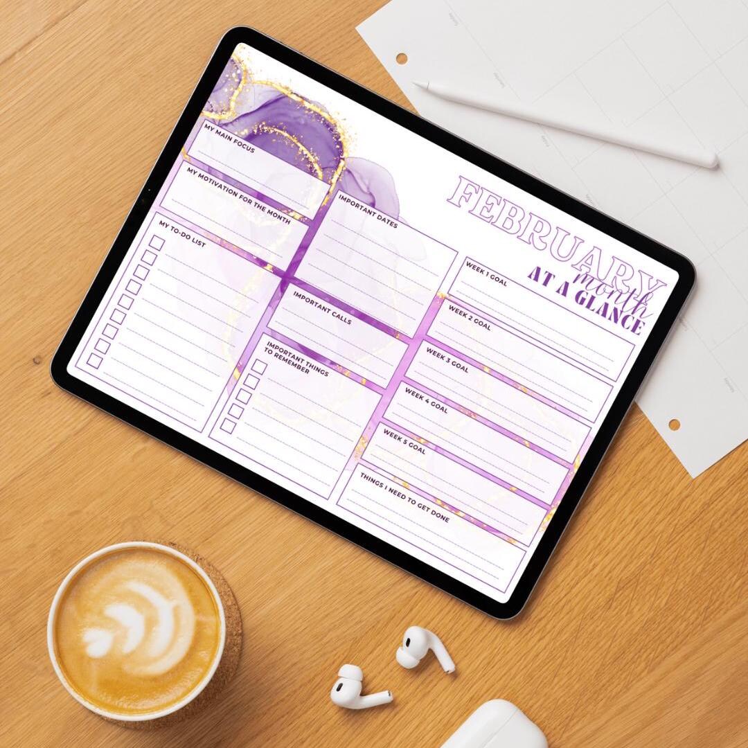 12-month Printable Planner | Monthly Calendar PDF + PNG | Goal + To-do ...