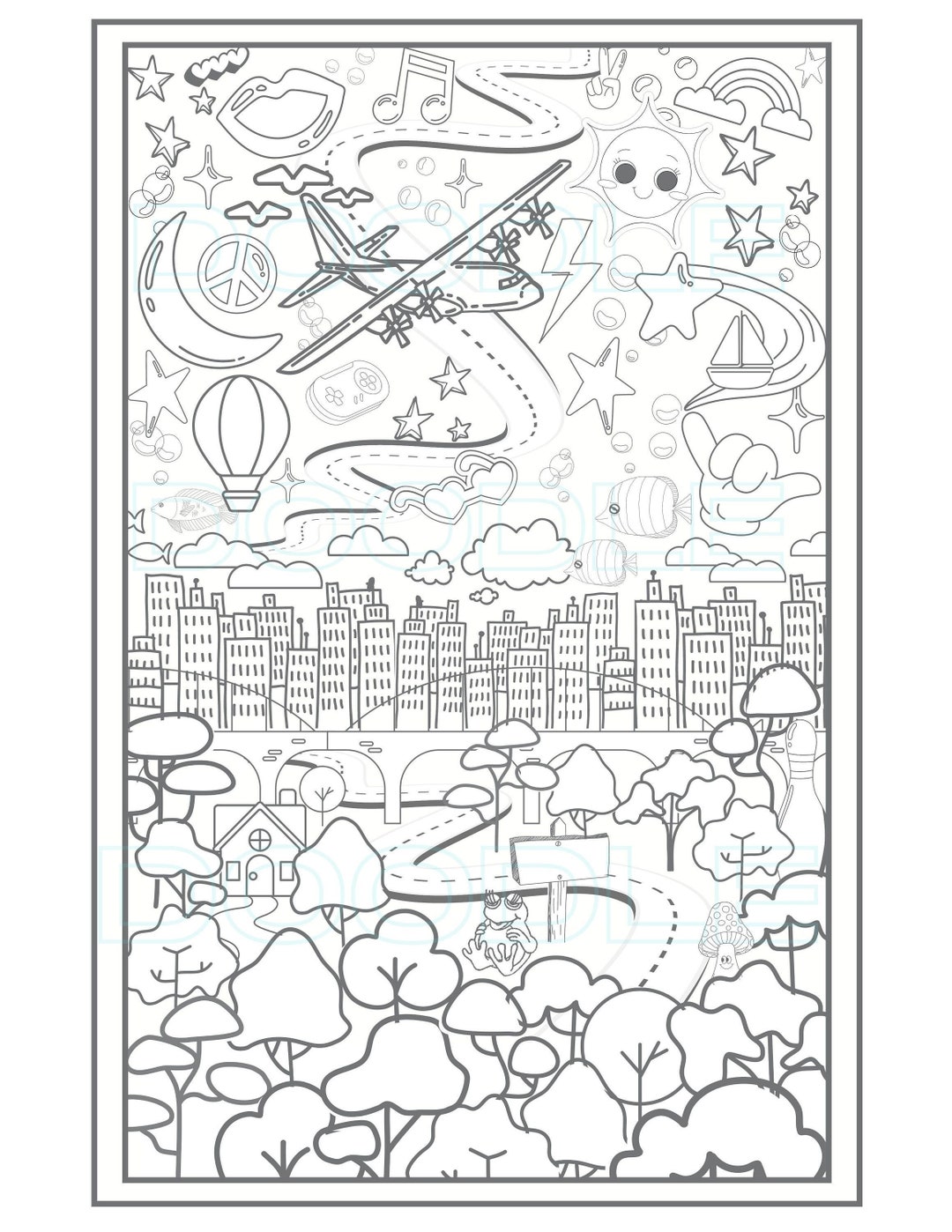 Doodletown Printable Coloring Page - Etsy