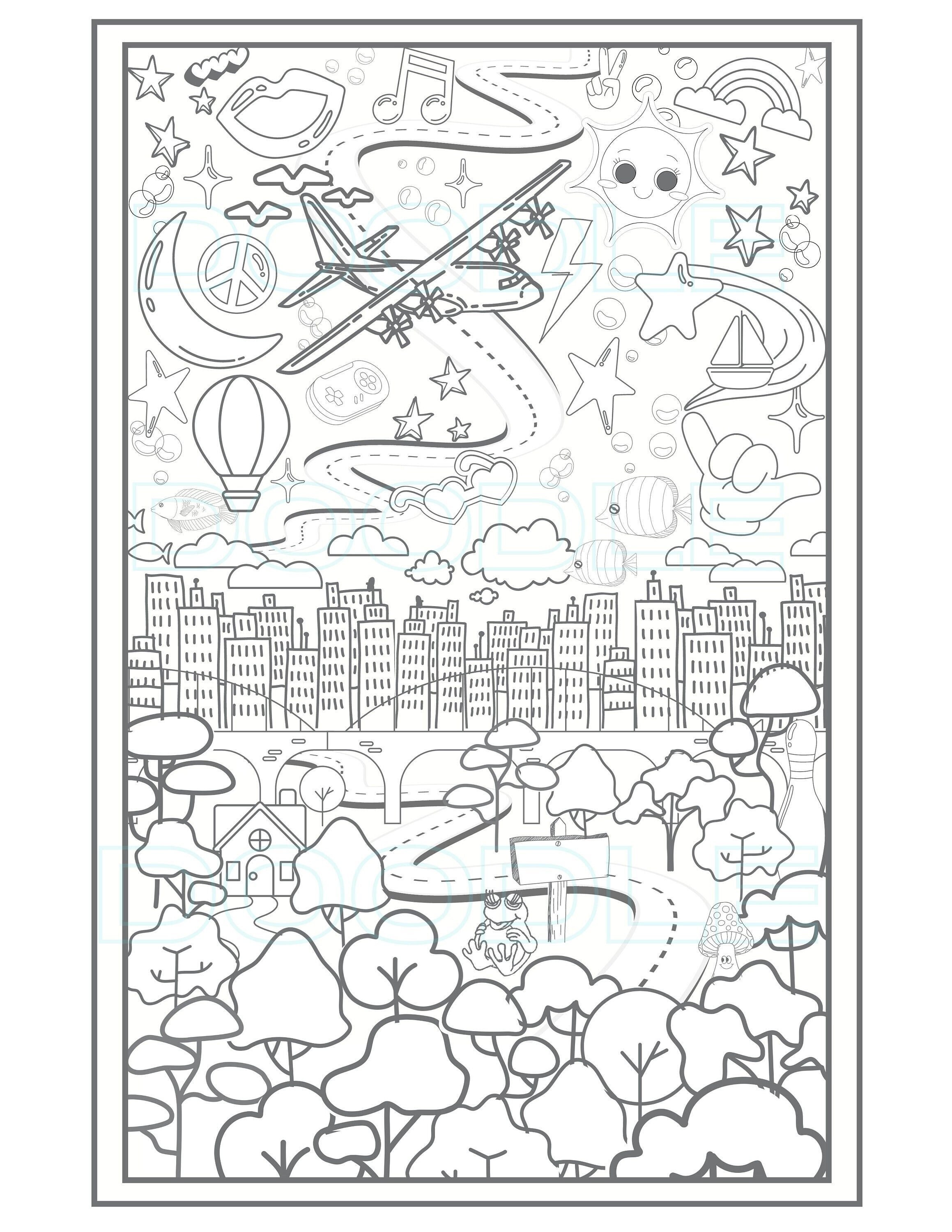 Doodletown Printable Coloring Page - Etsy