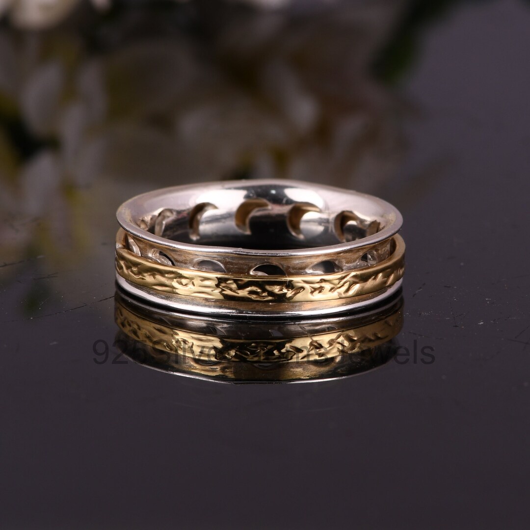 Silver Spinner Band Ring, Hammered & Handmade 925 Sterling Silver Two ...