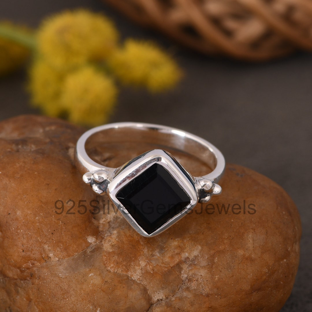 Square Black Onyx Ring, 925 Sterling Silver, Gemstone, Statement ...