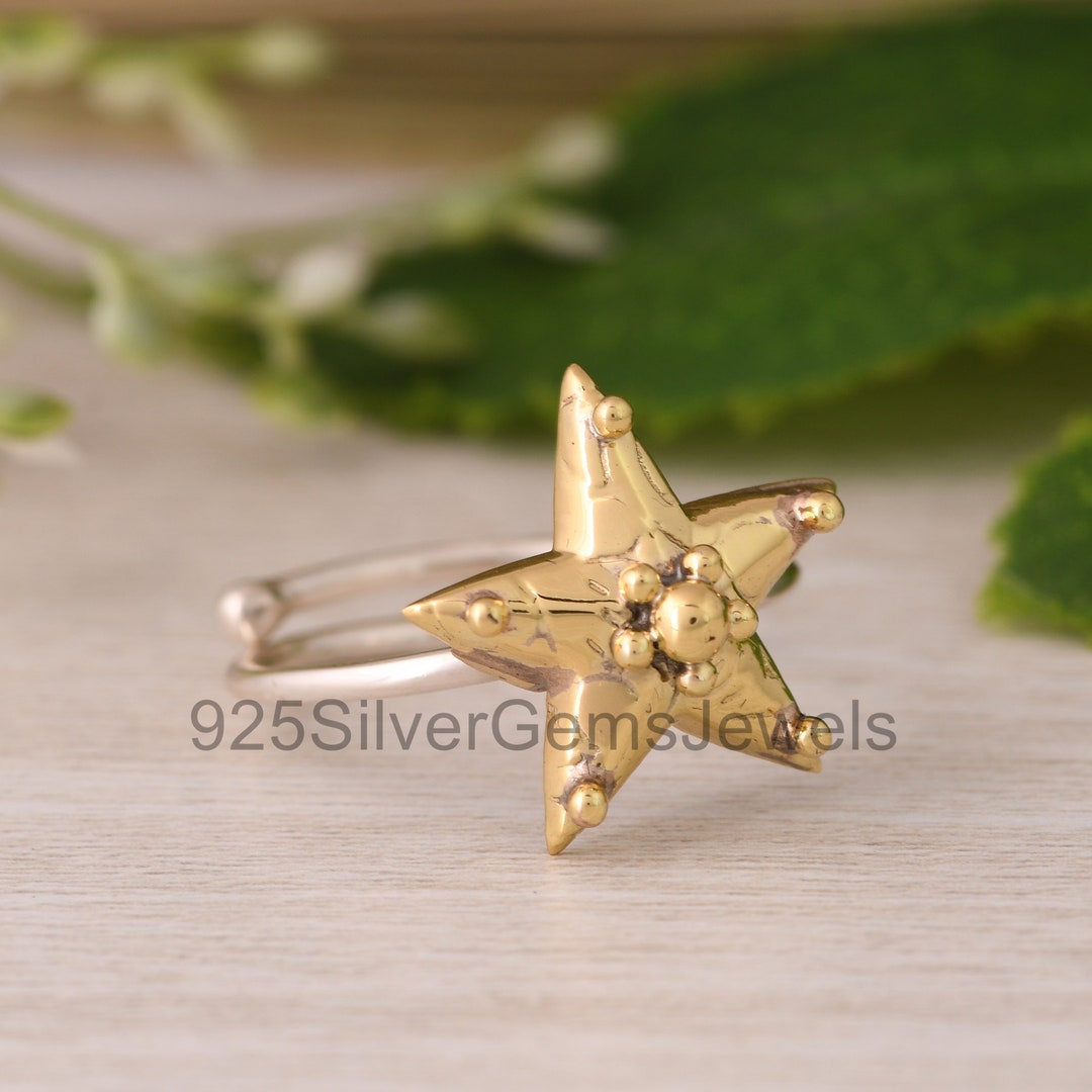 Star Ring, Sterling Silver Two Tone Star Charm Ring, Handmade Star Ring ...