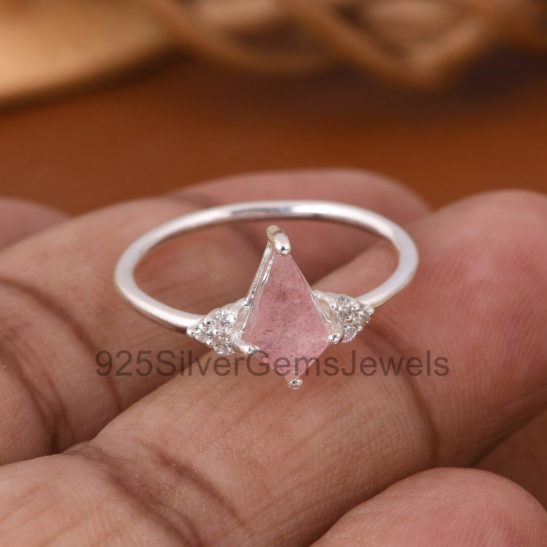 Strawberry Quartz Kite Ring, Sterling Silver Ring, Wedding Ring, Kite ...