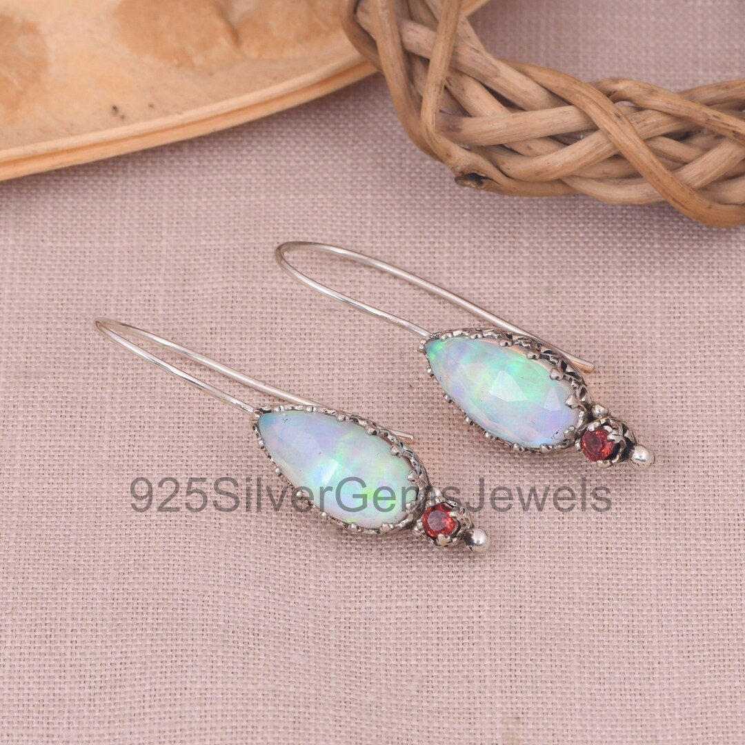 Designer Aurora Opal Dangle Drop Earrings, 925 Sterling Silver Earrings ...
