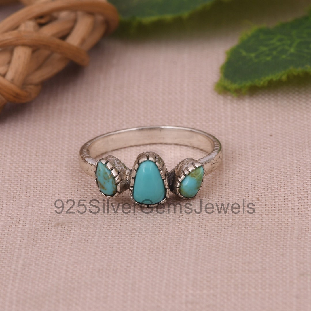 925 Silver Turquoise Ring, Natural Kingman Turquoise Gemstone Ring ...