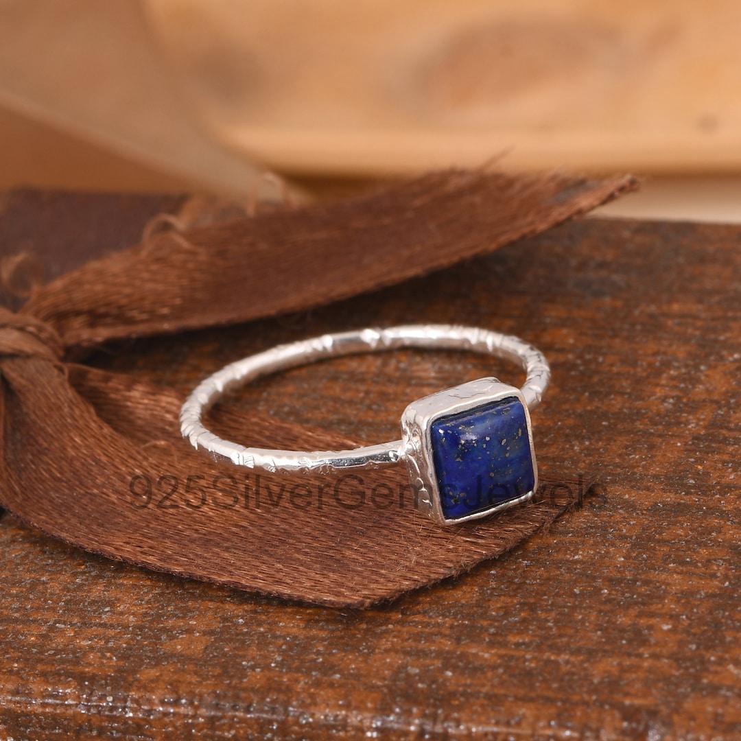Tiny Square Shape Ring, Lapis Ring, Silver Ring, Dainty Lapis Stack ...