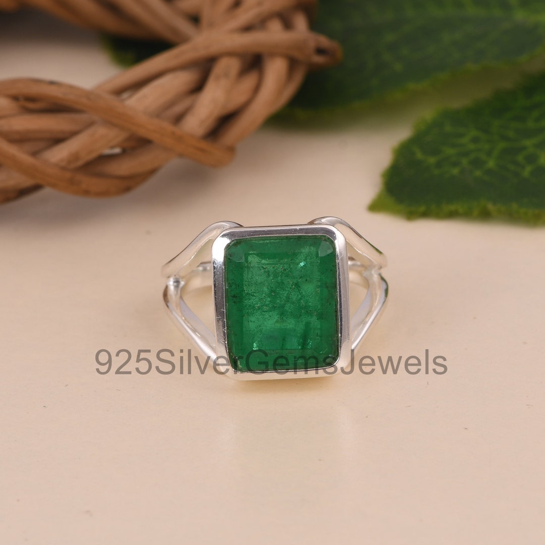 Emerald Ring, Octagon Shape Ring, Wedding Ring, Green Statement Ring ...