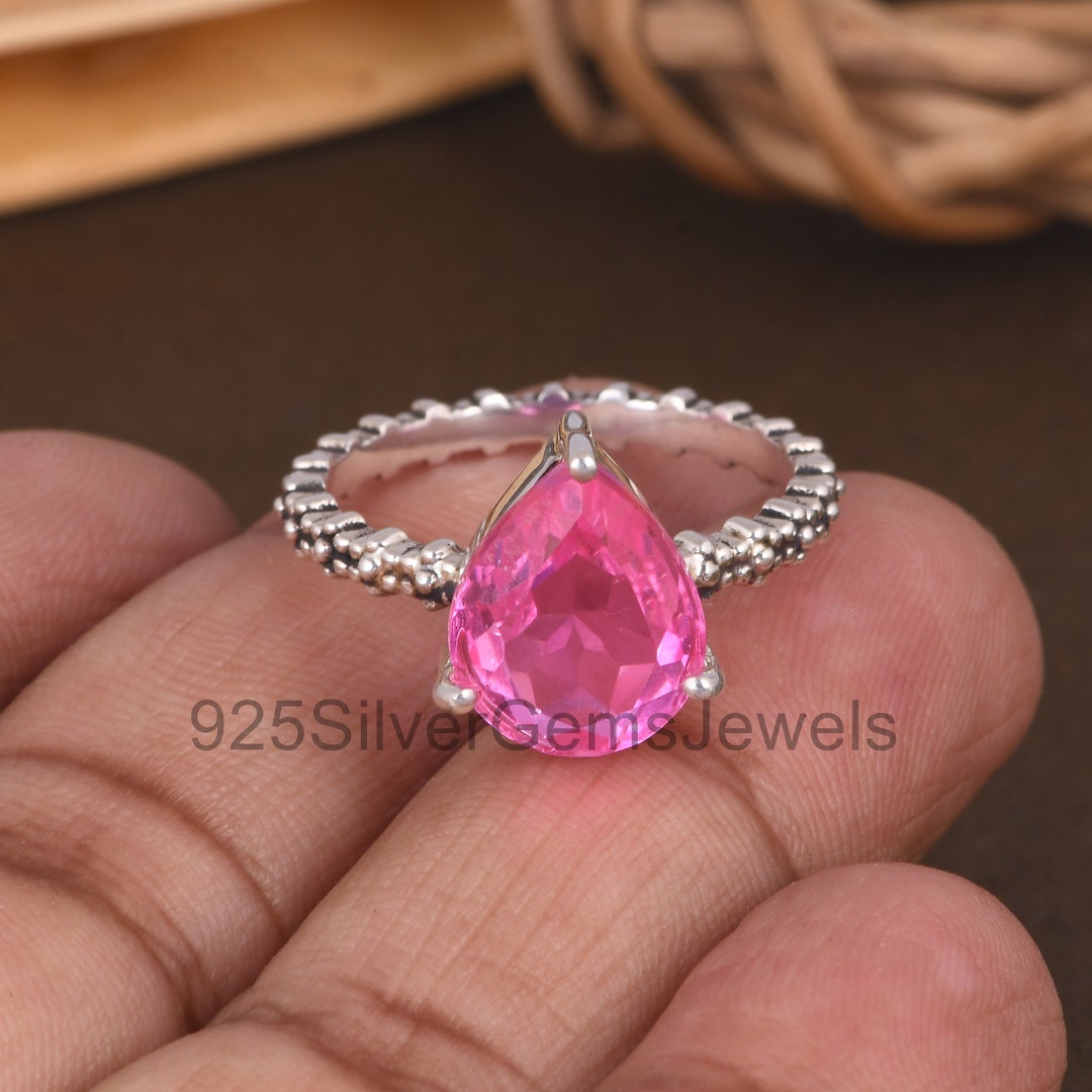 Pink Kunzite Ring, Sterling Silver, Doublet Pink Kunzite Gemstone Ring ...