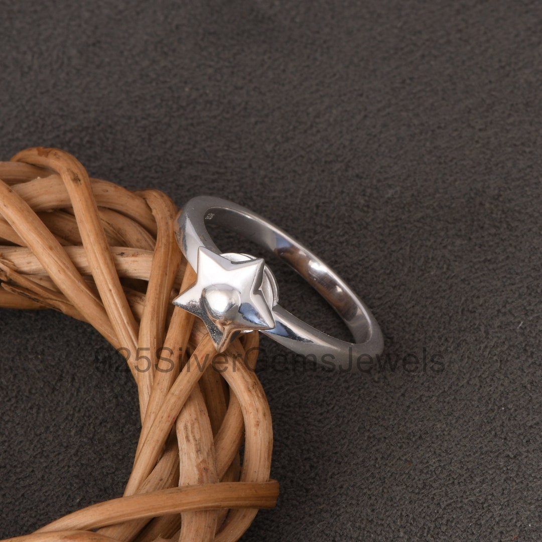 Star Spinner Ring, 925 Sterling Silver Fidget Ring, Unisex Rotating ...