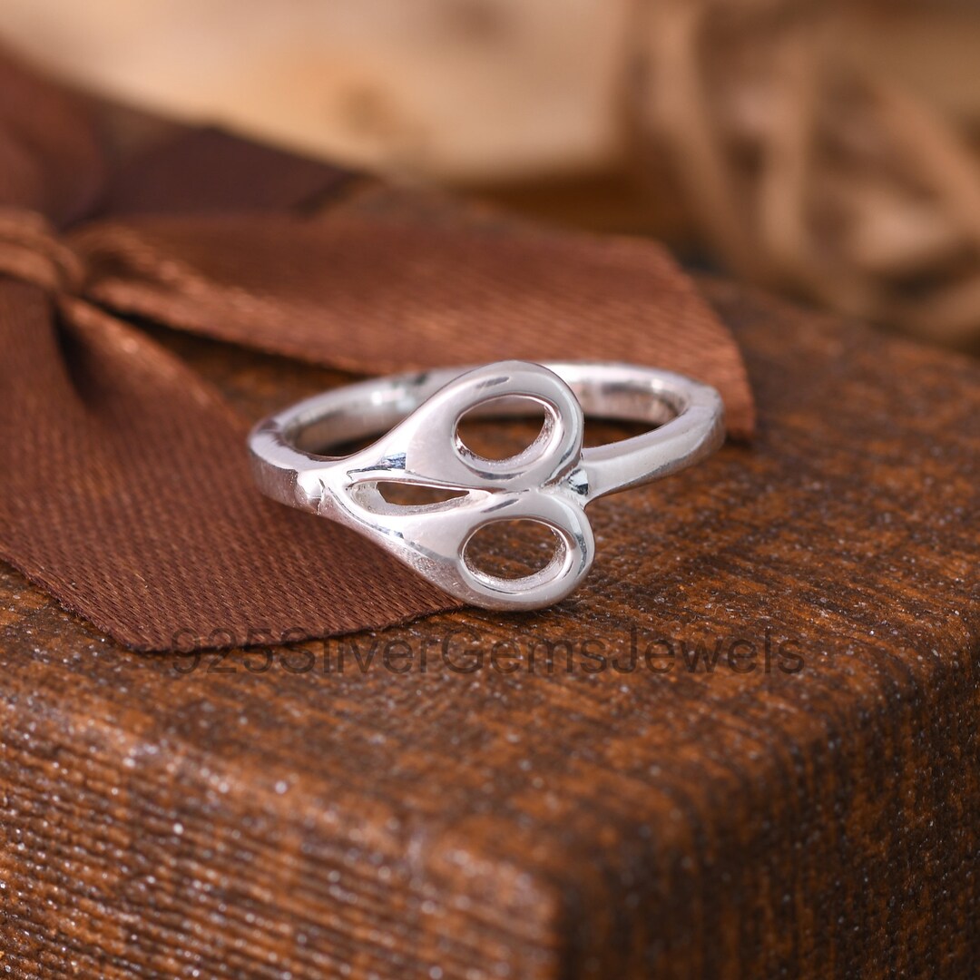 Hammered Scissor Ring, Open Ring, Geometric Midi Ring, Silver Ring ...
