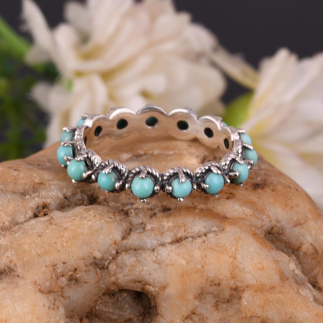 Silver Oxidized Arizona Turquoise Ring, Eternity Band Ring, Turquoise ...