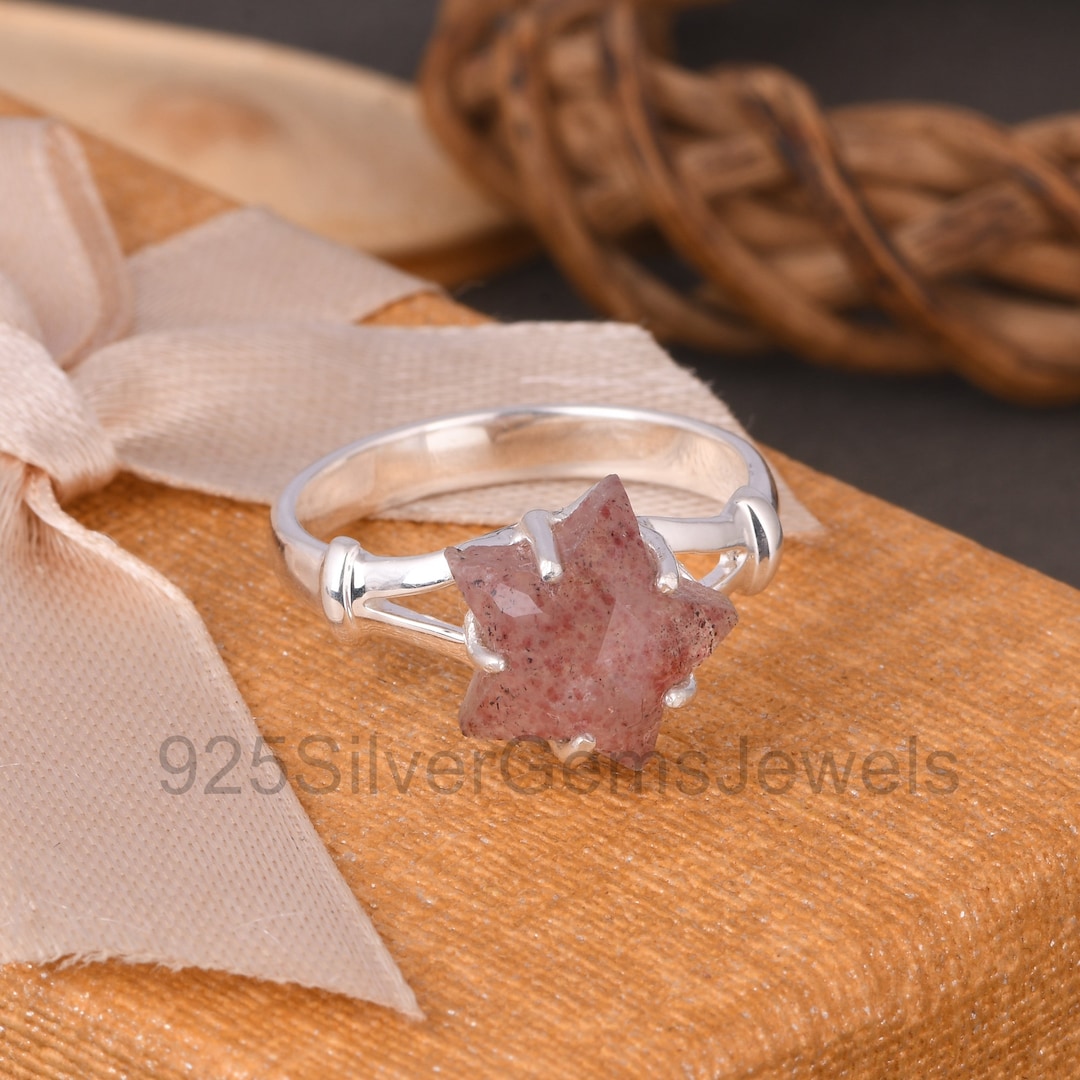 Genuine Strawberry Quartz Star Cut Ring, 925 Solid Ring, Handmade Star ...