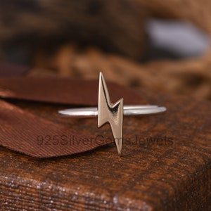 Lightning Bolt Ring, Handmade Two Tone Flash Charm Ring, Thunder Bolt ...