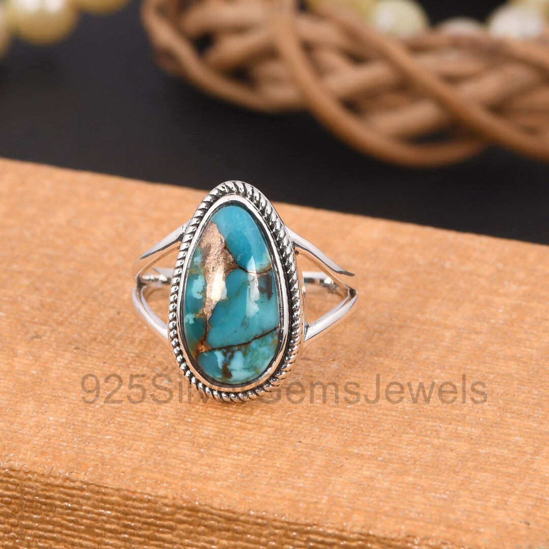 Mojave Copper Turquoise Pear Ring-natural Gemstone-925 Sterling Silver ...