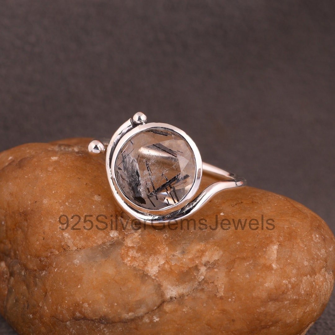 Black Rutile Quartz Ring, Handmade Rings, Gemstone Jewelry, Adjustable ...