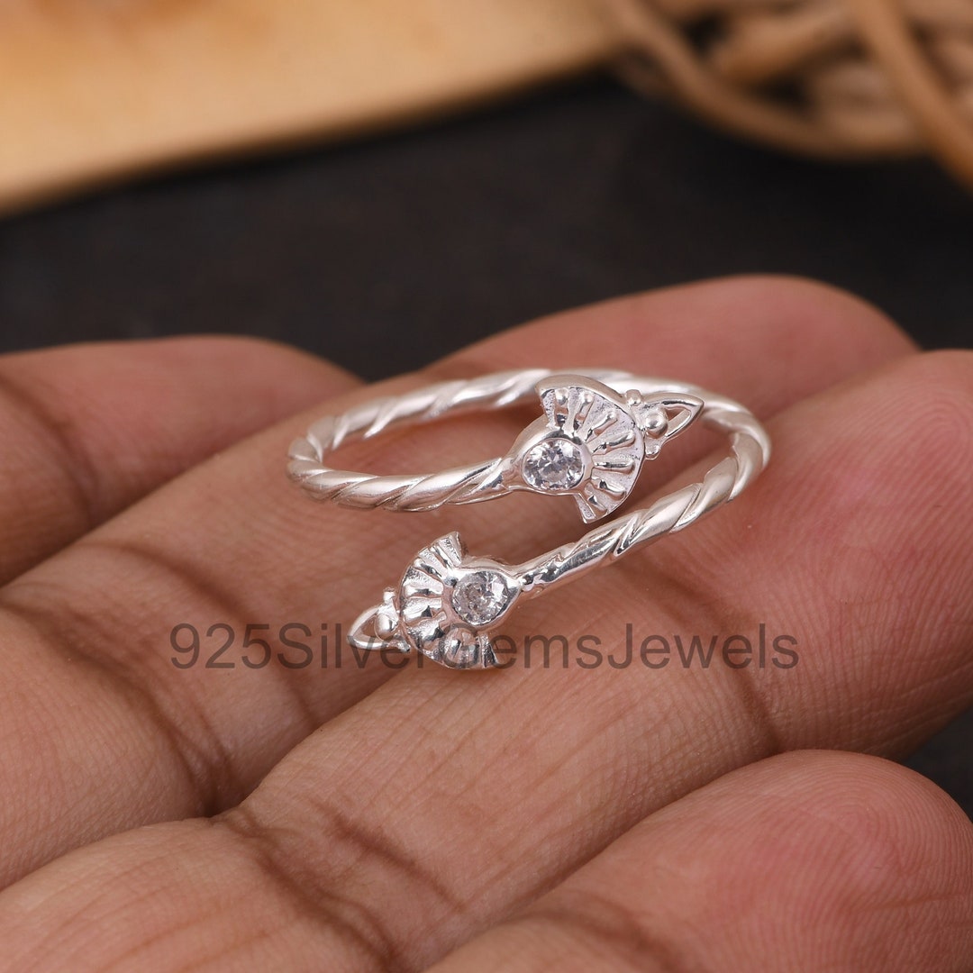 Cute 925 Silver CZ Bypass Ring, CZ Wedding Ring, Dainty Minimalist CZ ...