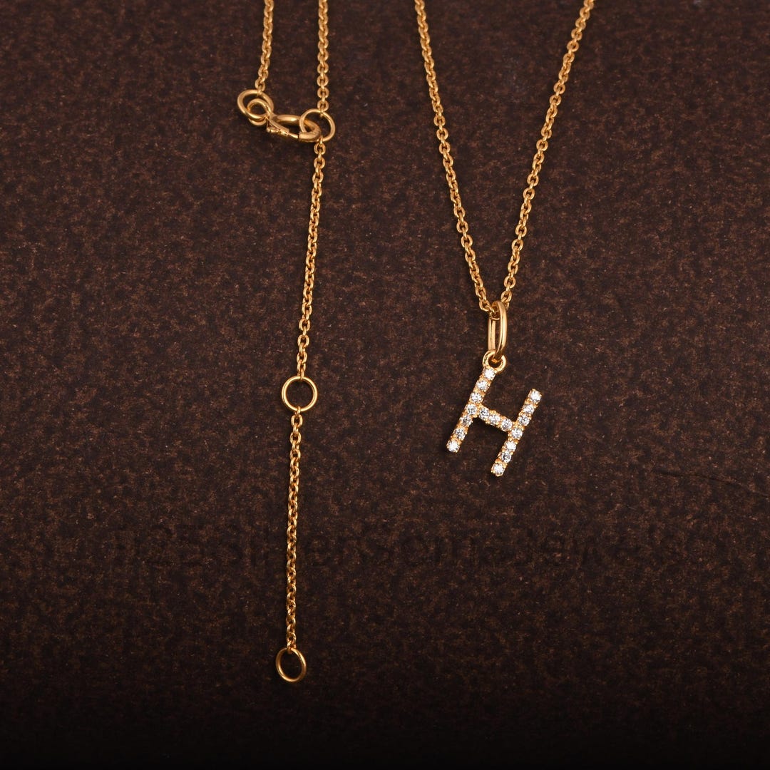 14K Solid Gold Initial Charm Pendent, Natural Diamond Jewelry for Gifts ...