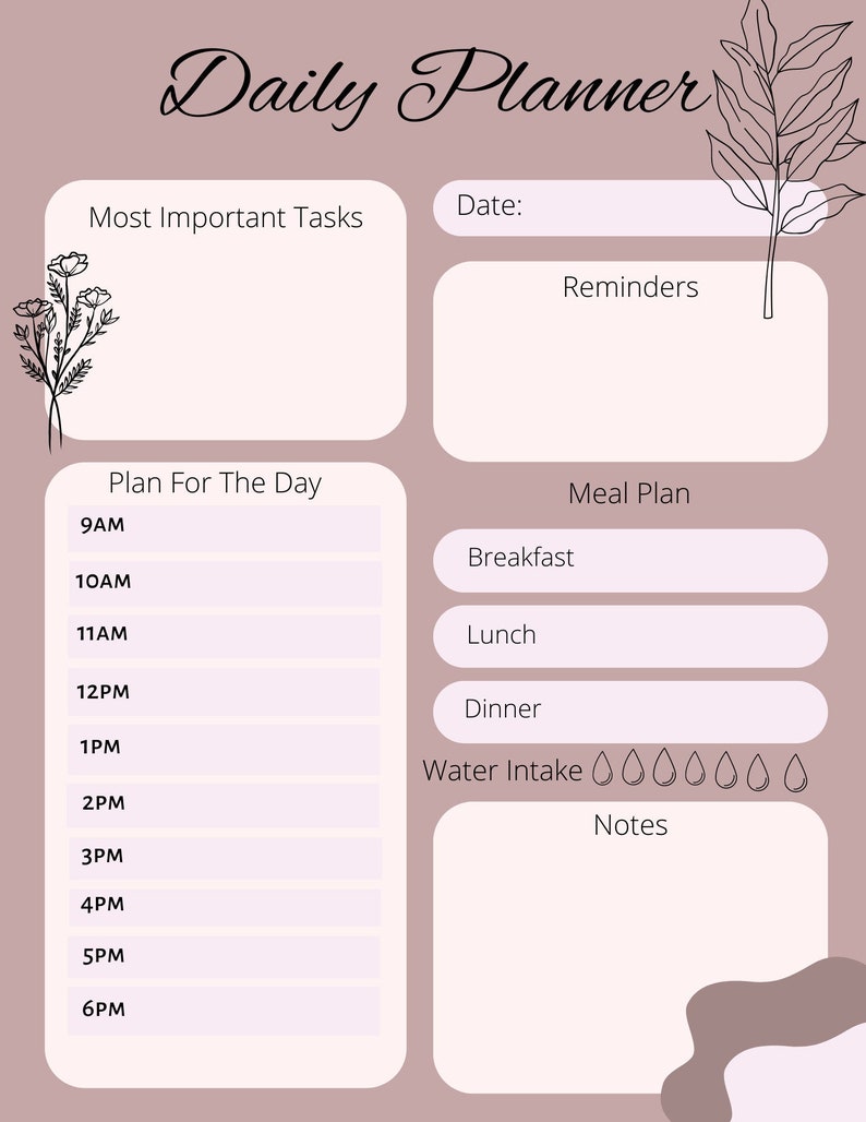 Aesthetic Daily Planner, Printable Daily Planner, Digital Downloadable ...