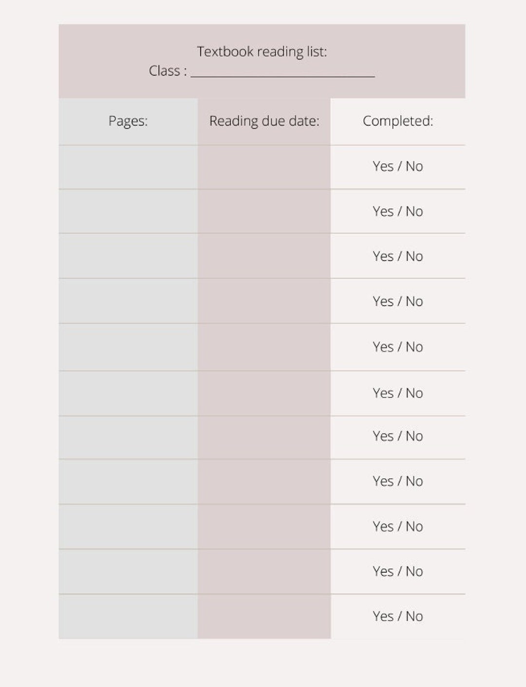 College/university Textbook Reading Log (PDF) - Etsy