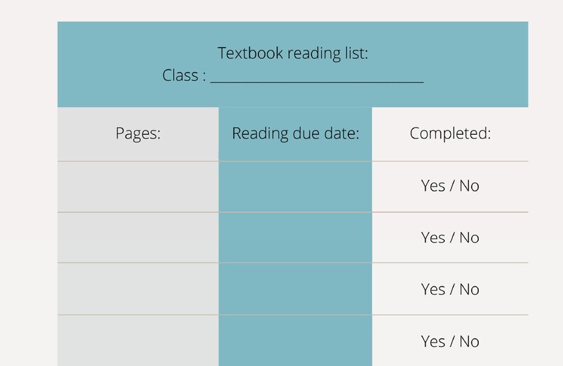College/university Textbook Reading Log (PDF) - Blue - Etsy