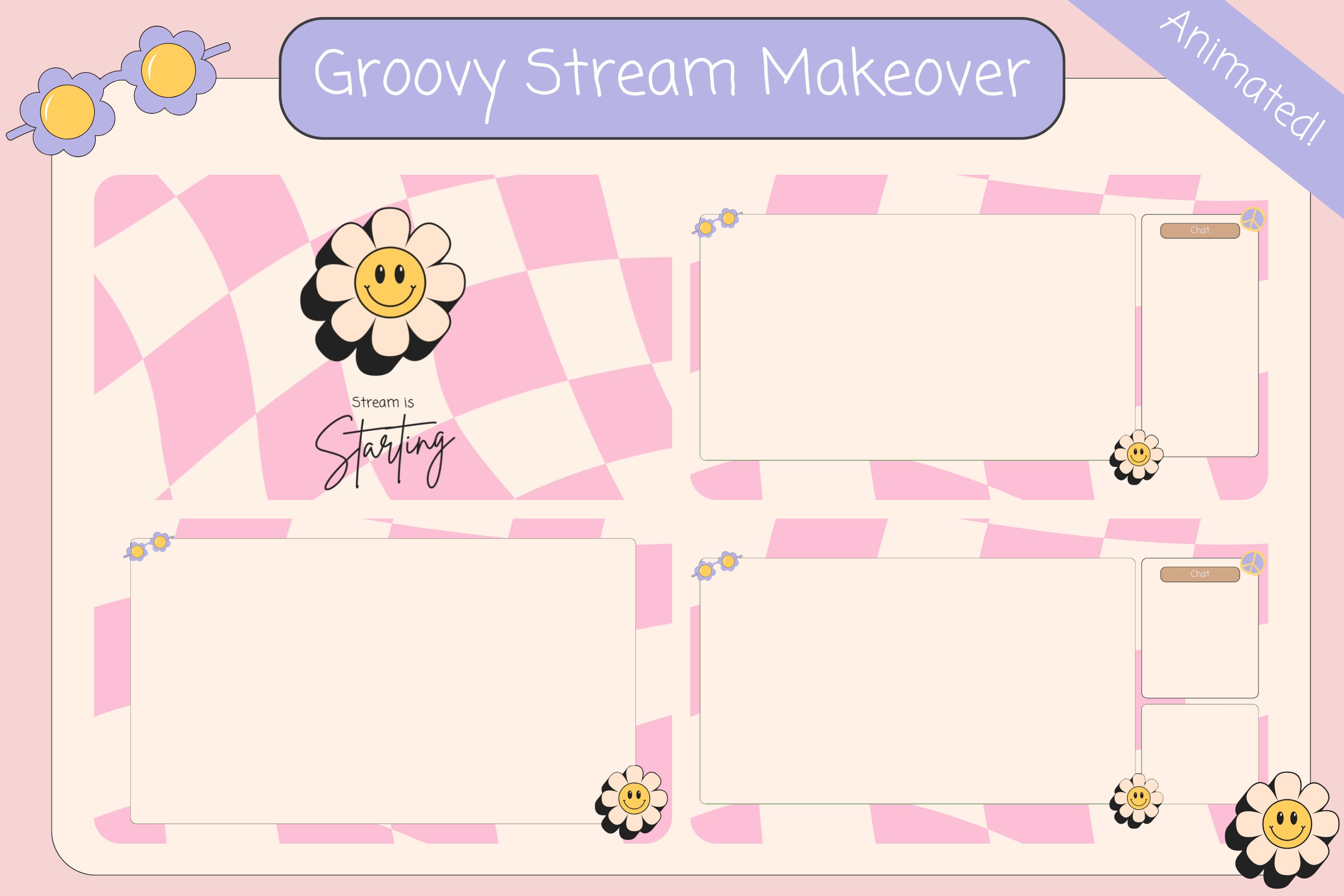 Animated 70s Groovy Sunflower Twitch Aesthetic Bundle | Overlay | Panels | Banner | Offline ...