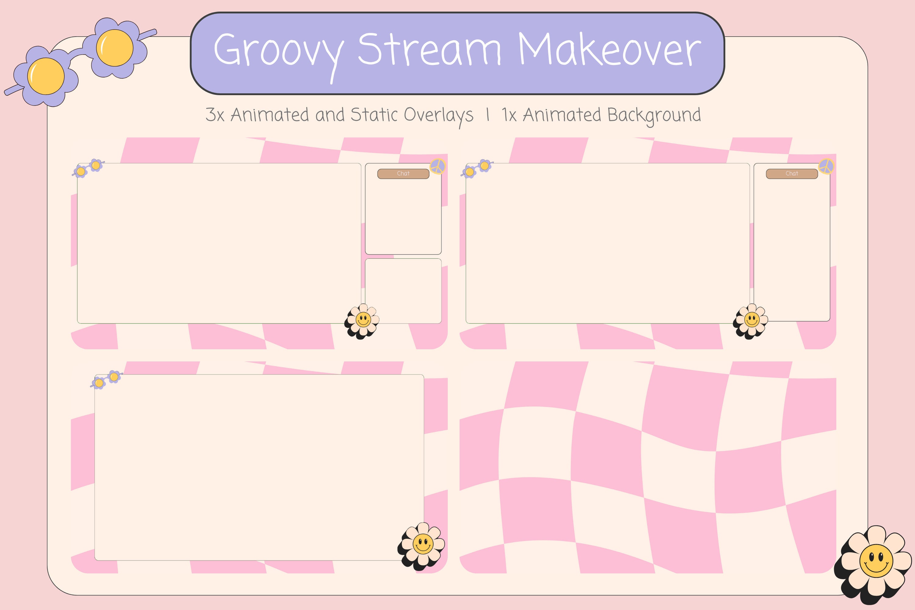 Animated 70s Groovy Sunflower Twitch Aesthetic Bundle | Overlay ...