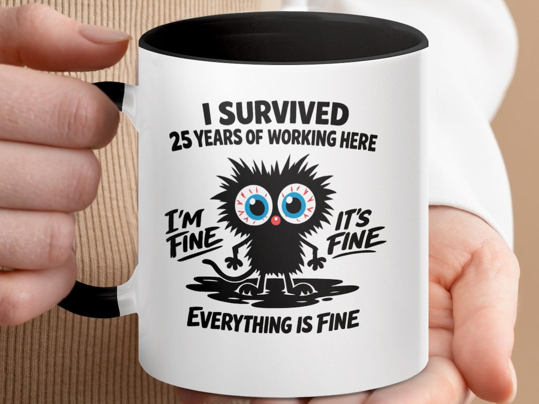 25 Year Work Anniversary Mug, Sarcastic Black Cat Office Humor Cup - Etsy
