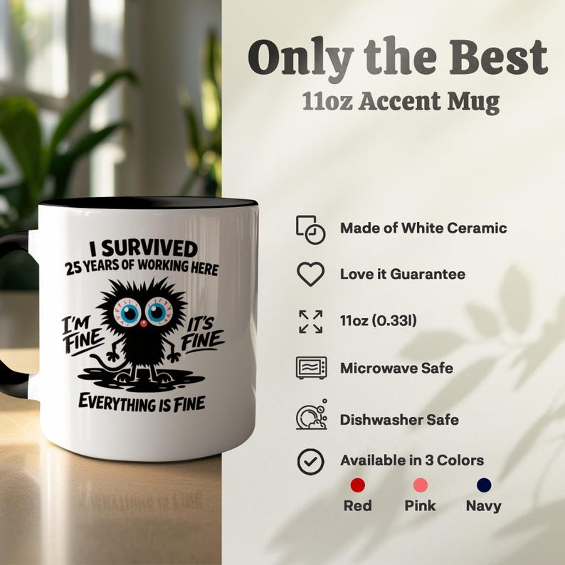 25 Year Work Anniversary Mug, Sarcastic Black Cat Office Humor Cup - Etsy