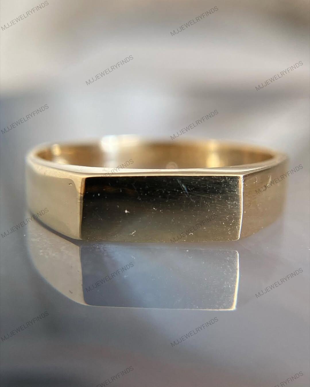 Polished Gold Rectangle Signet Ring, Engraveable Statement Ring for Men ...