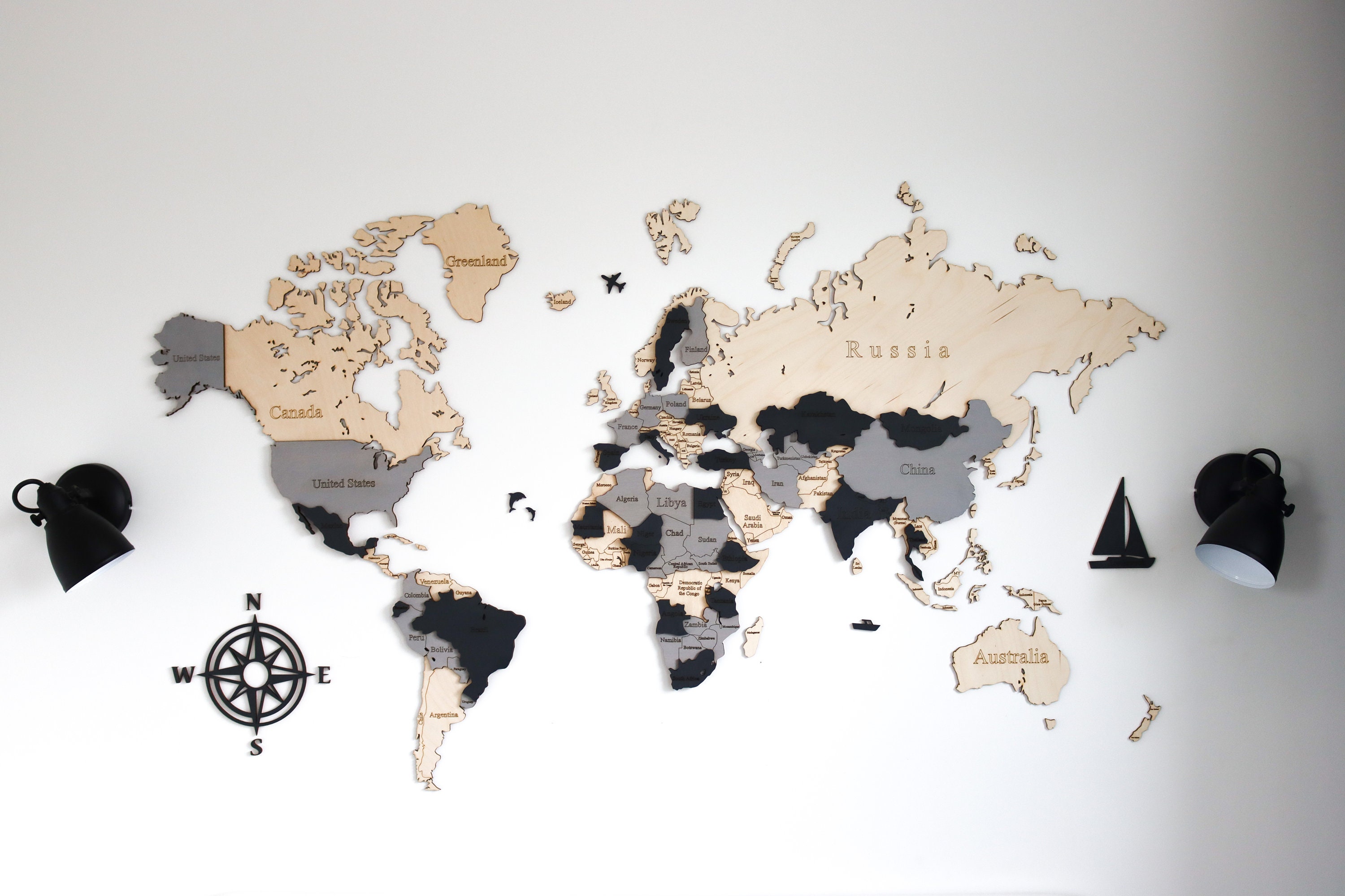 Wooden 3D World Map V - Etsy