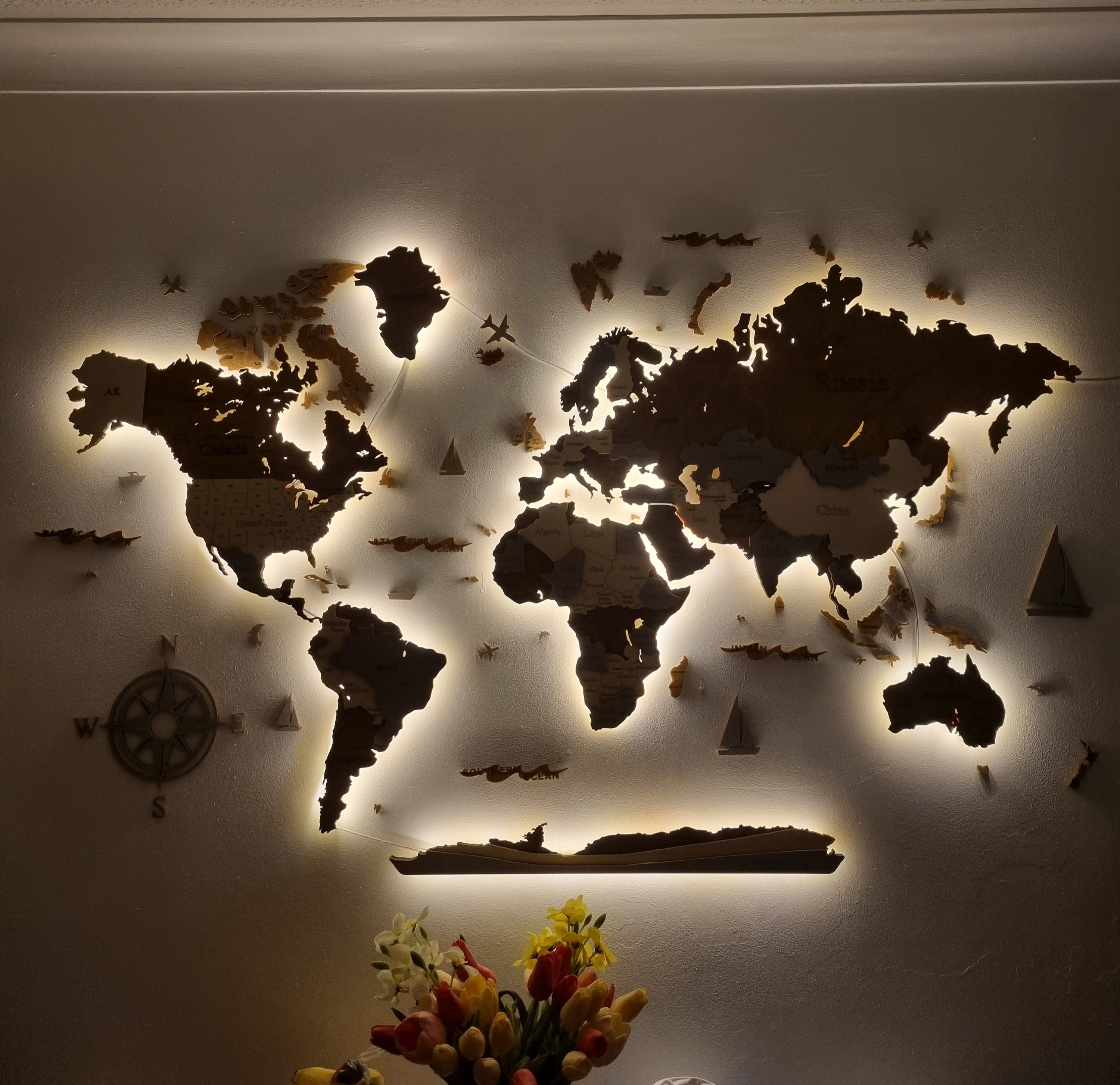Wooden 3D World Map LED - Etsy