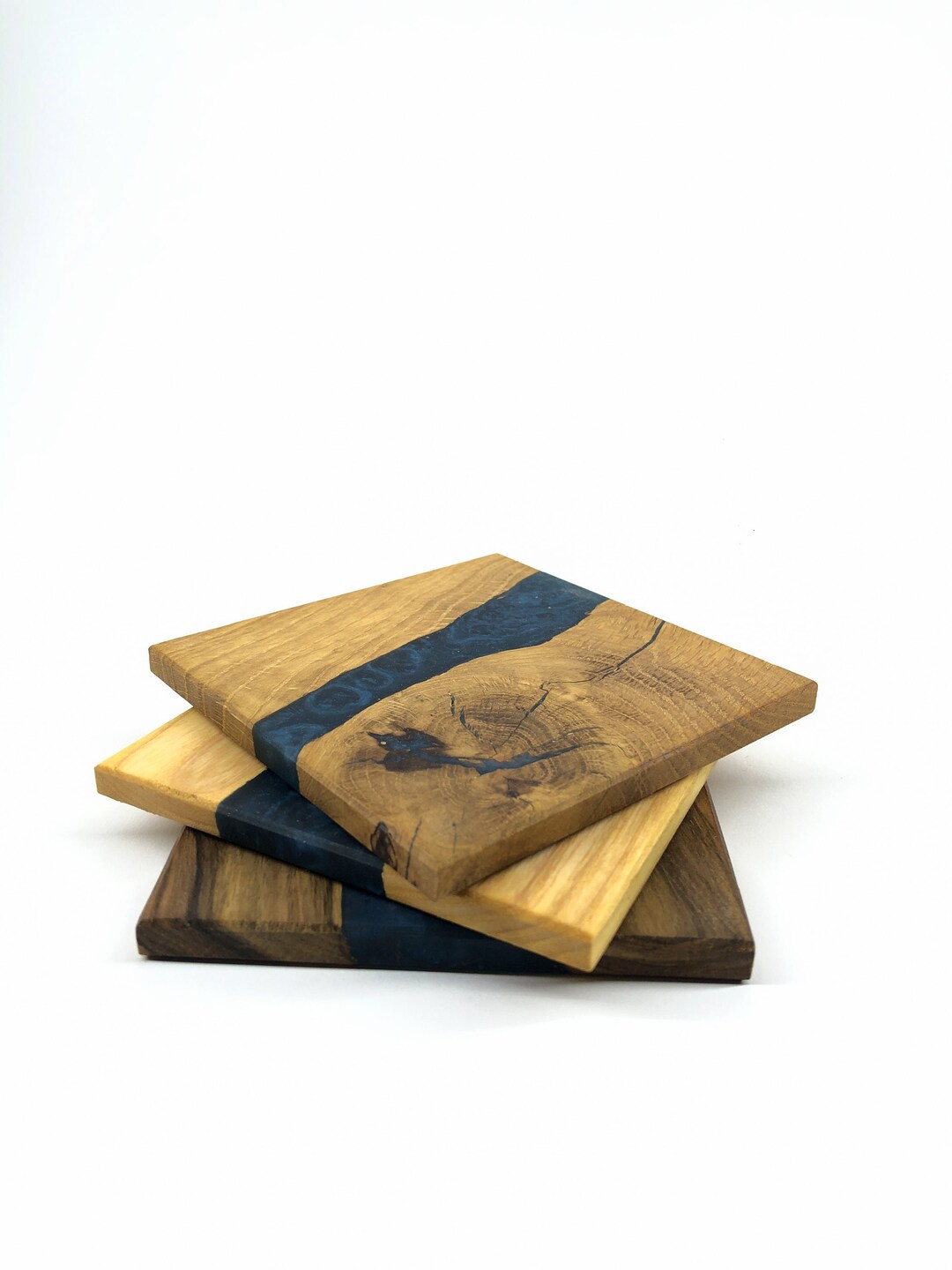 Dark Blue River Epoxy Coasters | Wooden Resin Epoxy Drink Coaster ...
