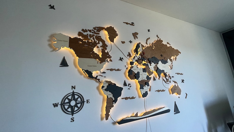 Wooden 3D World Map LED - Etsy
