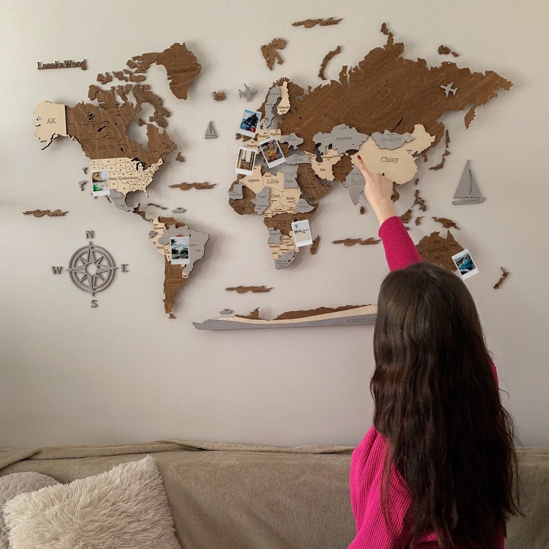 Wooden 3D World Map III - Etsy