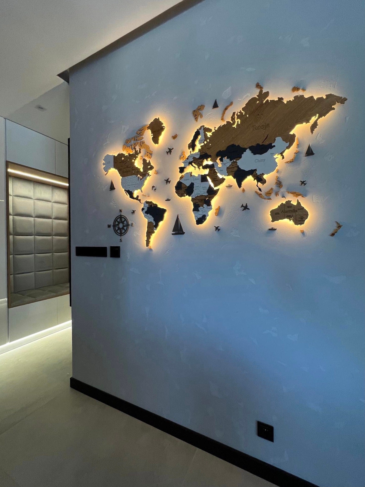 Wooden 3D World Map LED - Etsy