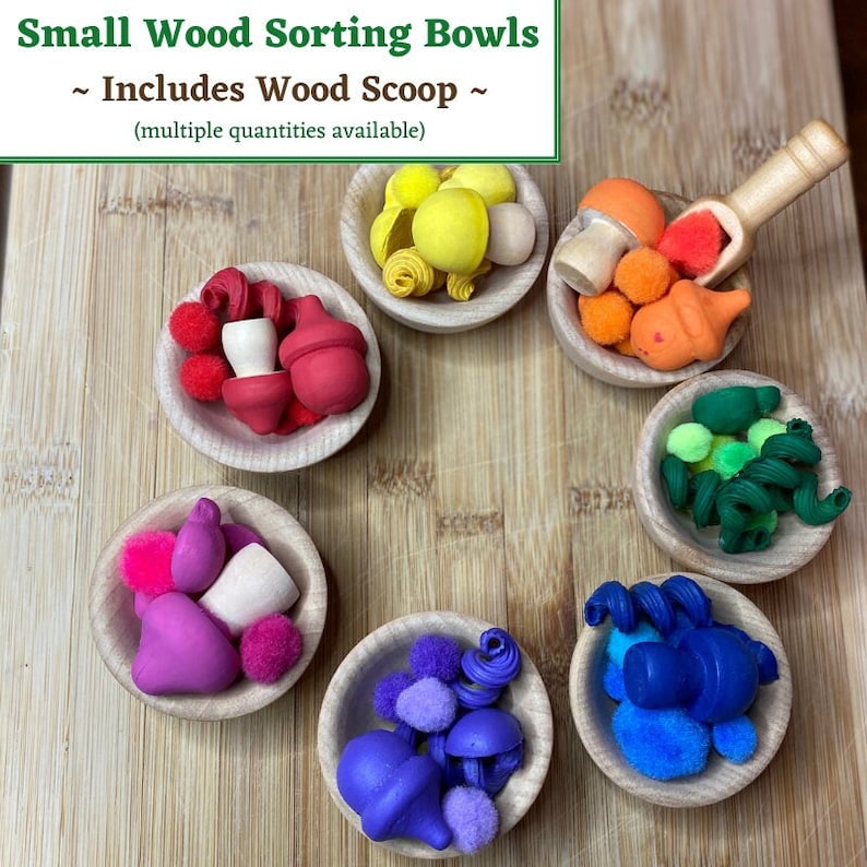 Small Wood Sorting Bowls and Wood Scoop; Multiple Quantities Available ...