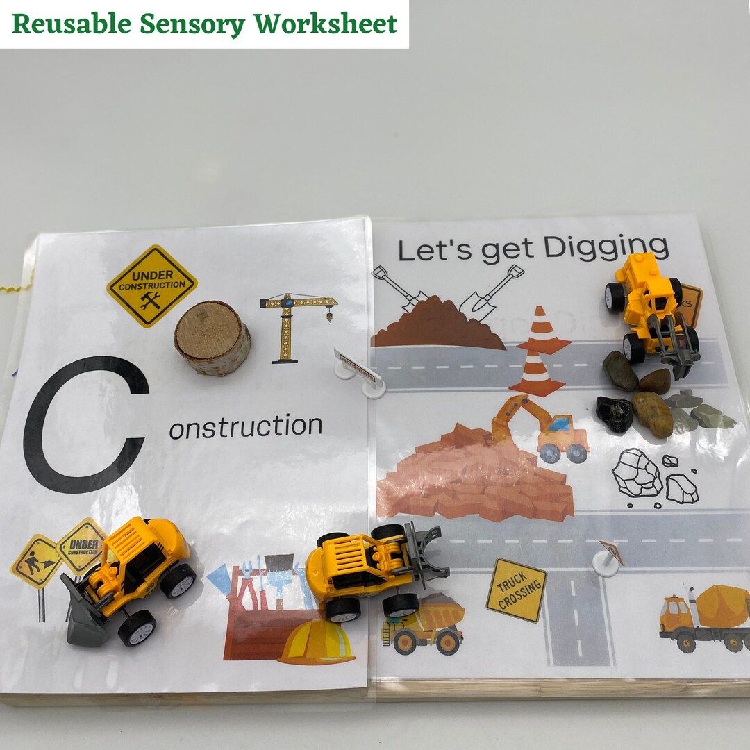 Reusable Sensory Worksheet - Construction Themed - Etsy