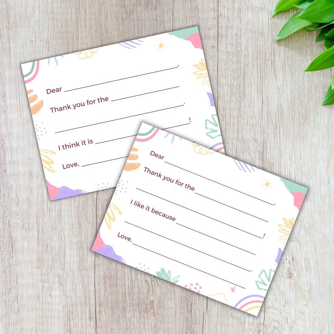 Fill-in Thank You Note Card Template: Kids Printable (digital Download ...