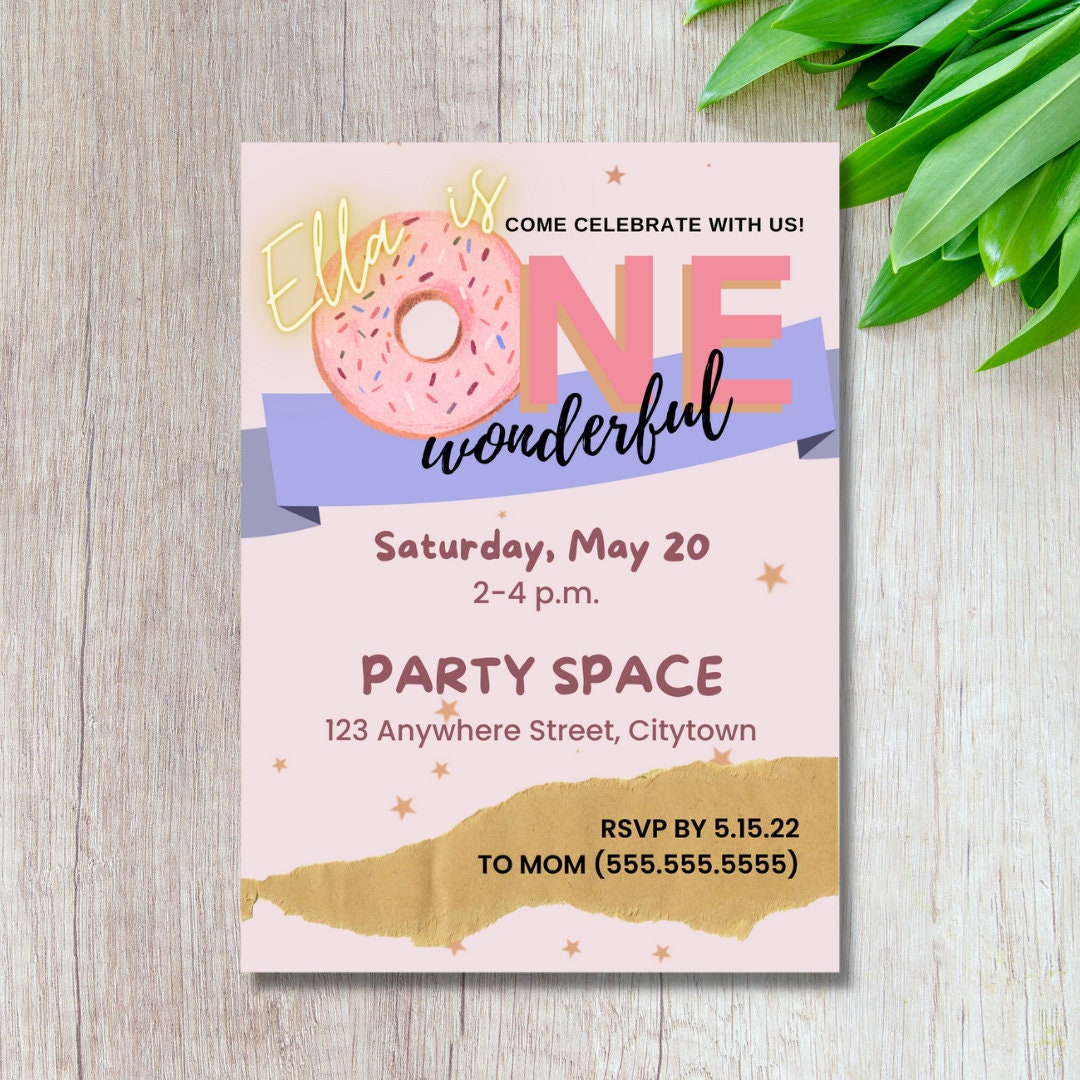 Donut First Birthday Invitation: One-derful Party (digital File) - Etsy