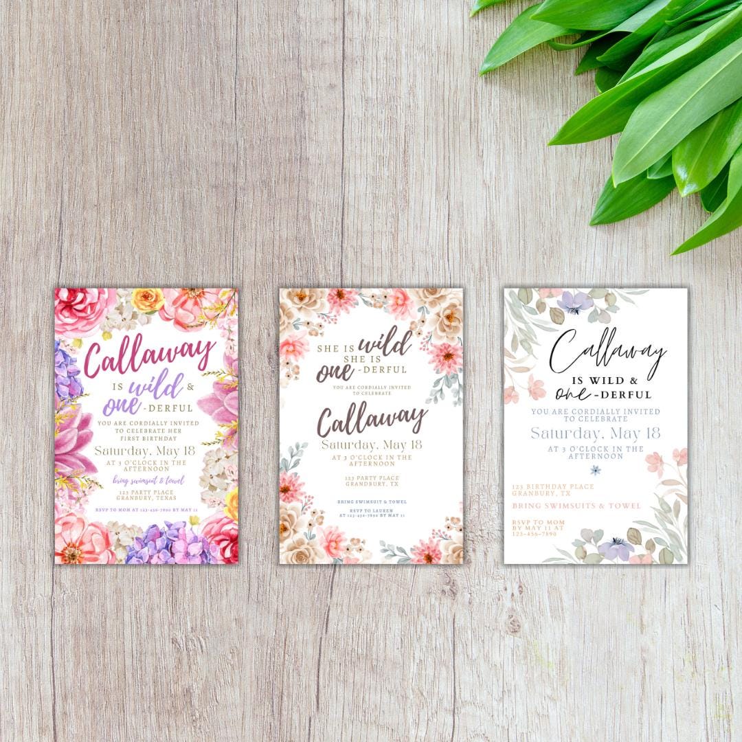 Wildflower First Birthday Invitation: Floral One-derful Design (digital ...