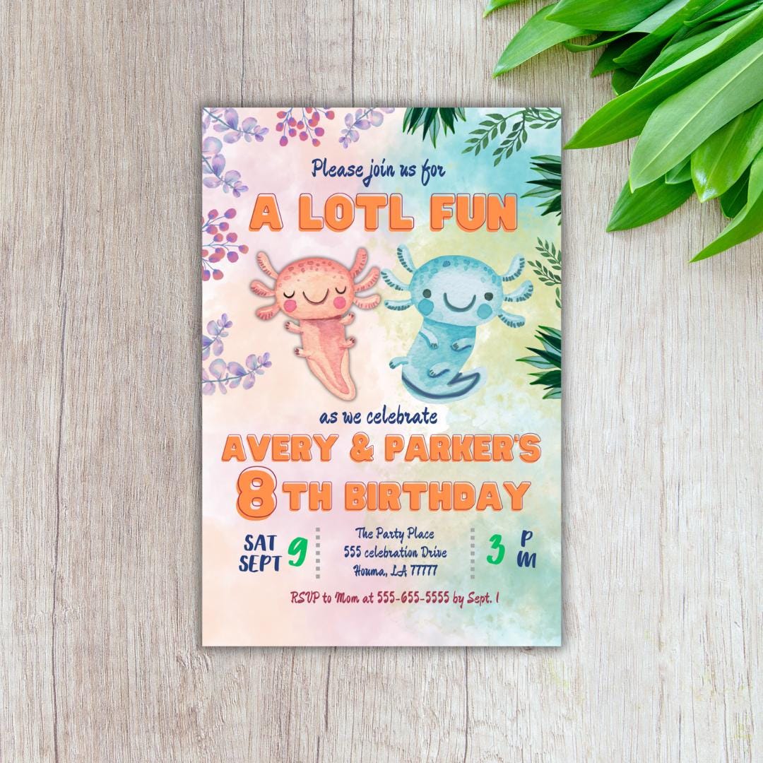 Joint Axolotl Birthday Invitation, Axolotl Party Invitation, Axolotl ...